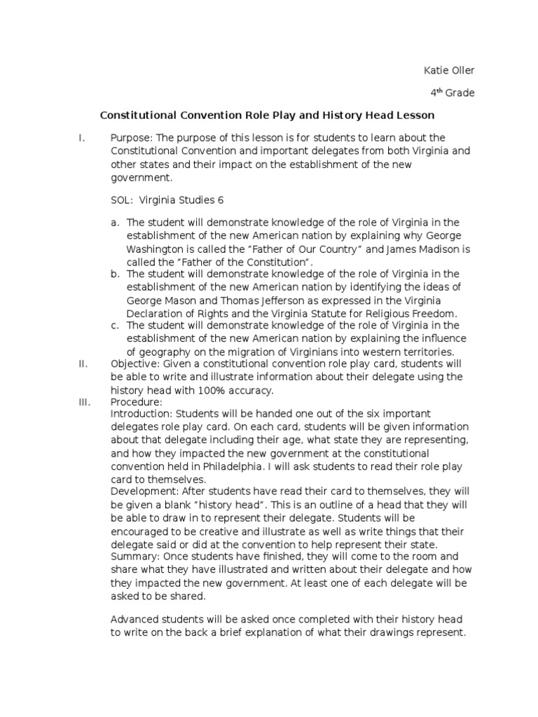 Constitutional Convention Role Play Lesson | PDF | James Madison ...