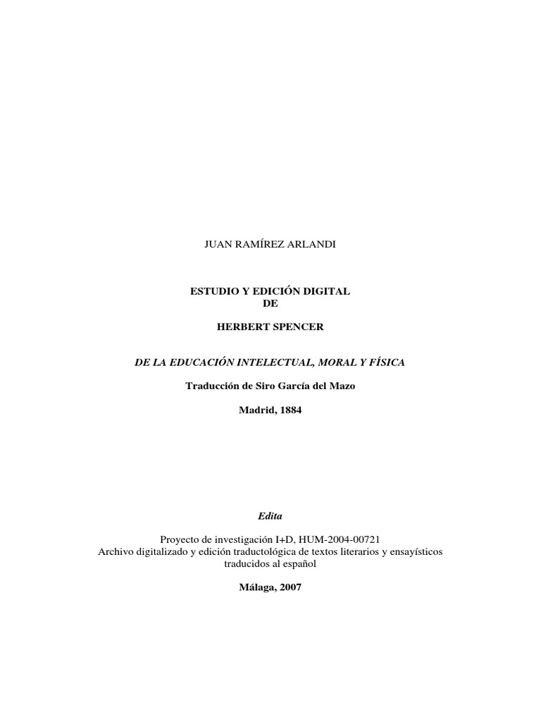 De La Educacion Intelectual Moral y Fisica - H. Spencer | PDF ...