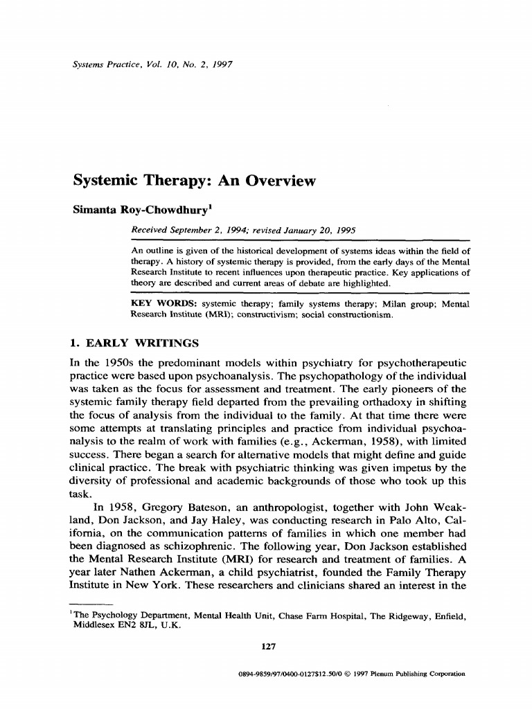 Systemic Therapy - An Overview | PDF | Social Constructionism | Family ...