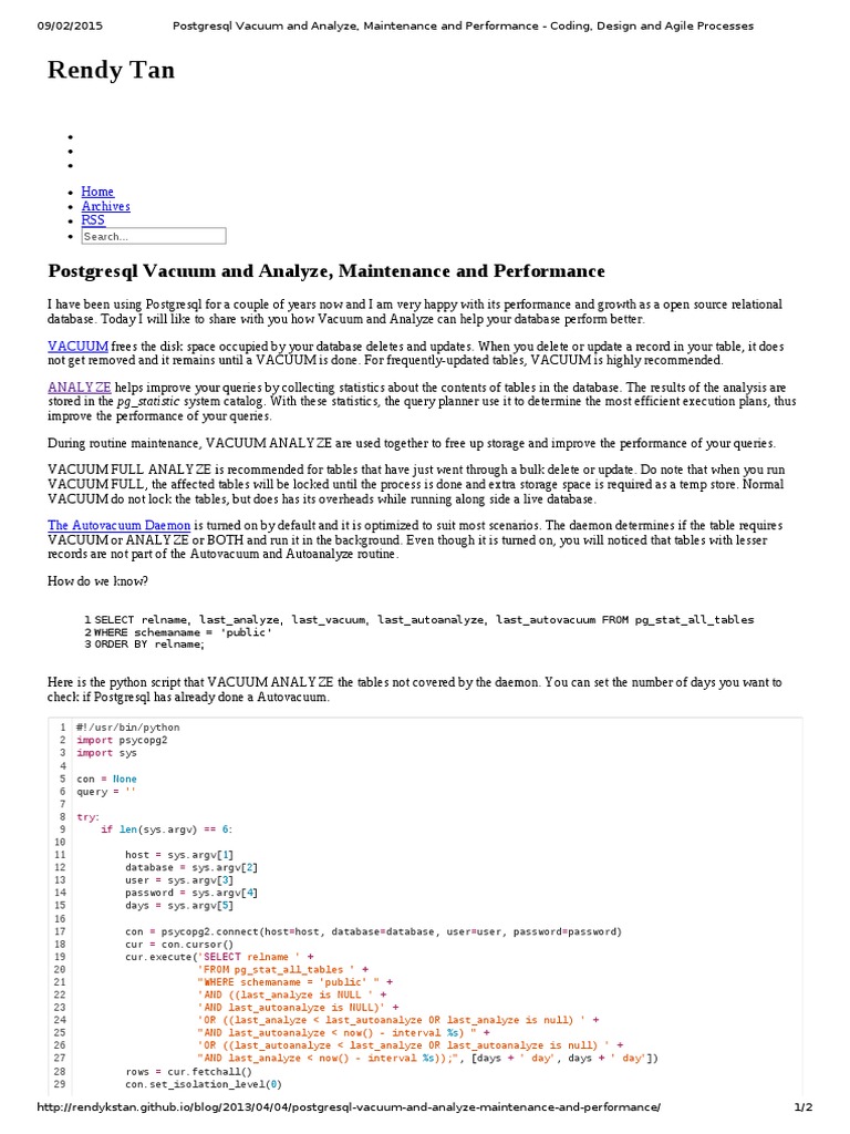 Postgresql Vacuum and Analyze, Maintenance and Performance - Coding, Design and Agile Processes ...