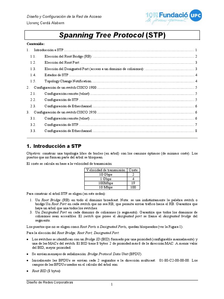Configuración del Protocolo STP en Cisco | PDF | Telecomunicaciones ...
