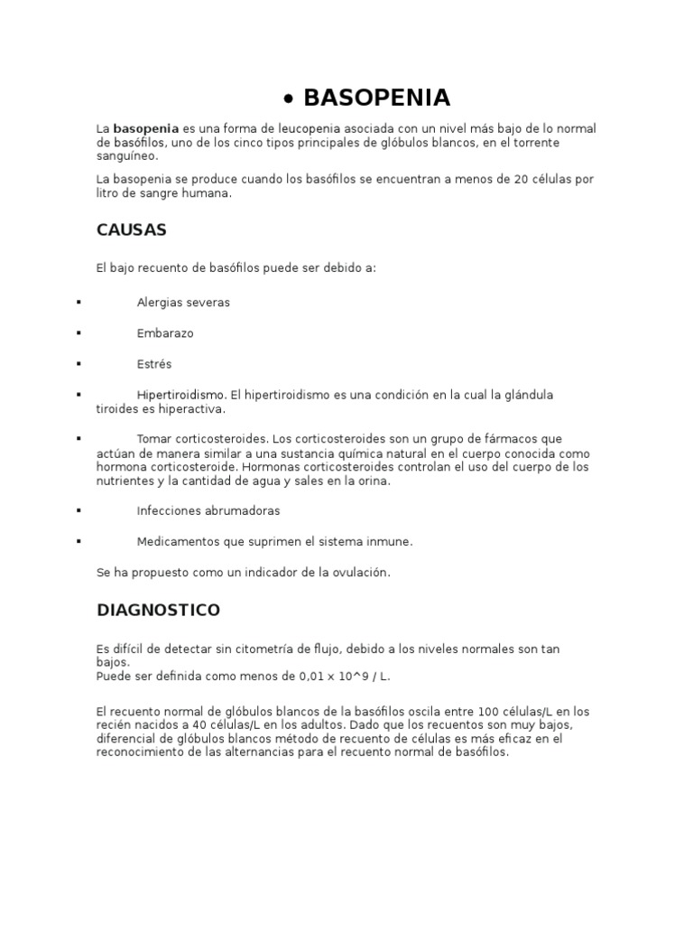 Basopenia | PDF | Leucocito | Leucemia
