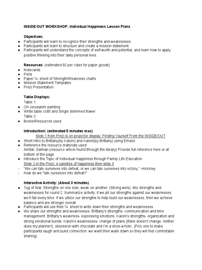 Individual Happiness Workshop Plans | PDF | Self Esteem | Sacrifice