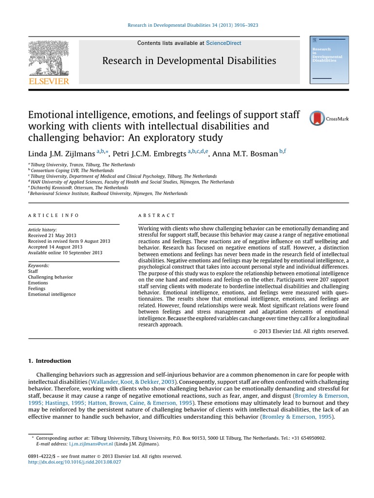 Emotional Intelligence and Feelings of Support Staff Working with ...