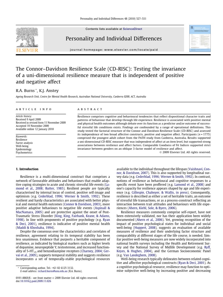 The Connor–Davidson Resilience Scale (CD-RISC). Testing the Invariance ...