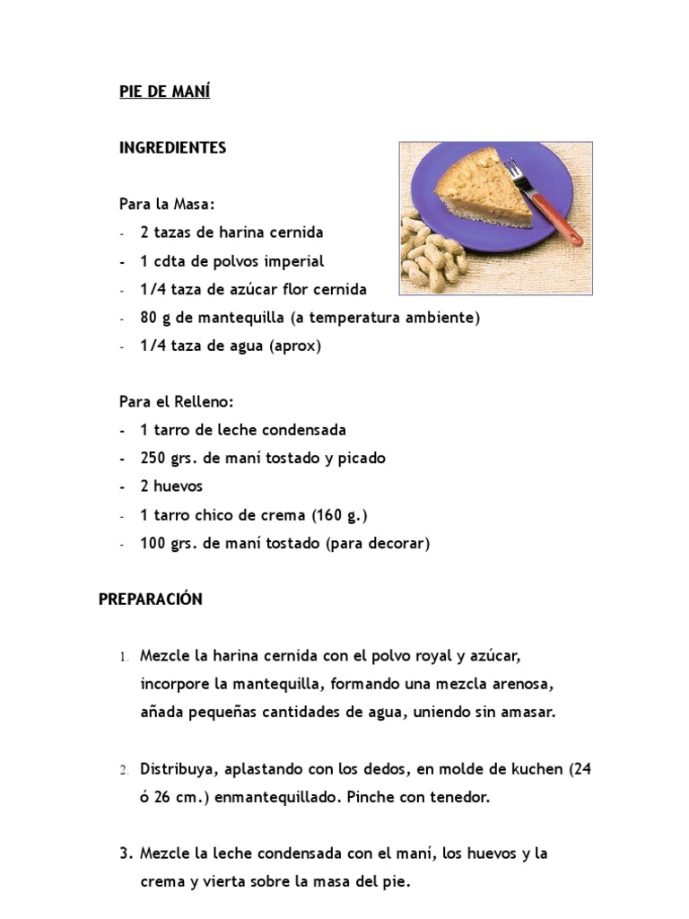 Pie de Maní: Receta Fácil y Deliciosa | PDF