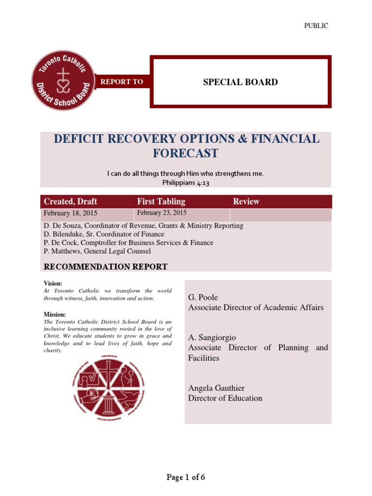 Deficit Recovery Options and Financial Forecast | PDF | Government ...