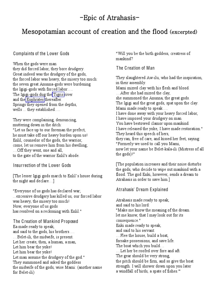 Atrahasis Epic | PDF | Mesopotamian Mythology | Ancient Semitic Religions