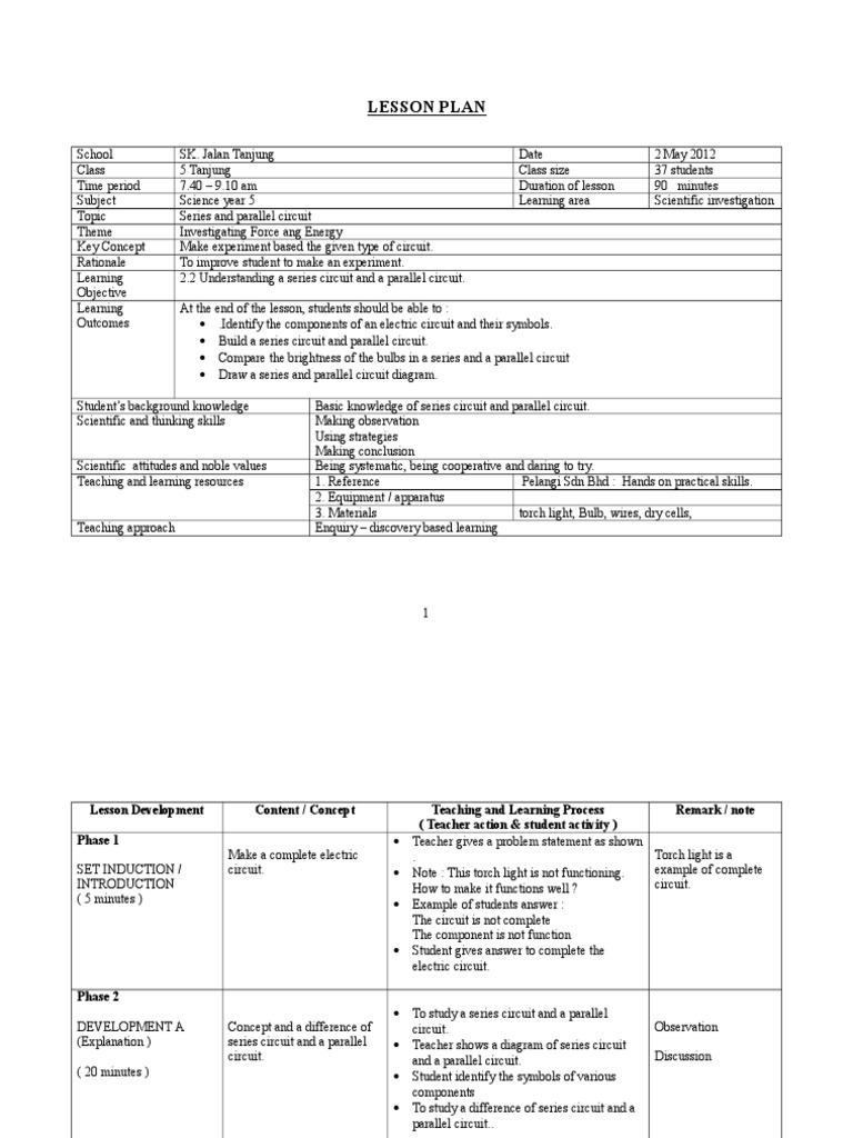 Contoh Lesson Study | PDF | Series And Parallel Circuits | Lesson Plan