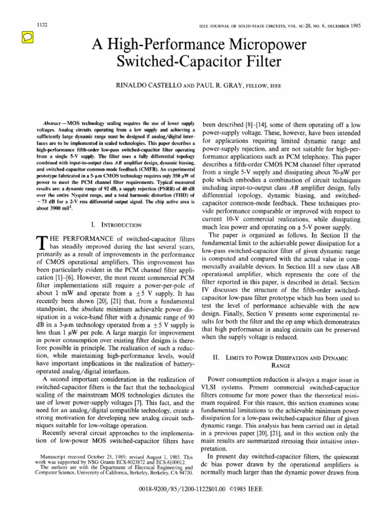 A High-Performance Micropower Switched-Capacitor Filter | PDF ...