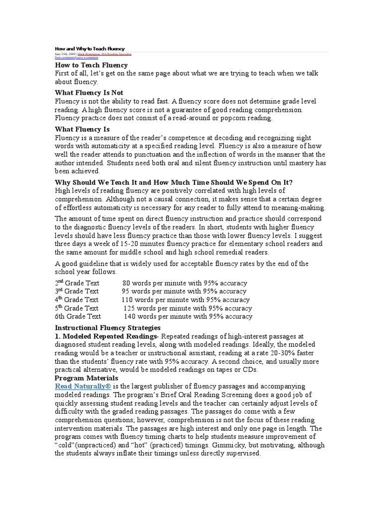 How and Why To Teach Fluency | PDF | Reading (Process) | Reading ...