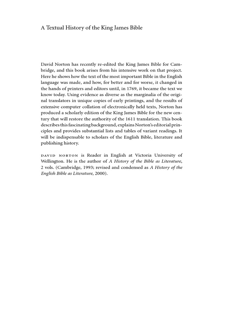A Textual History of The KJB | PDF | King James Version | Bible