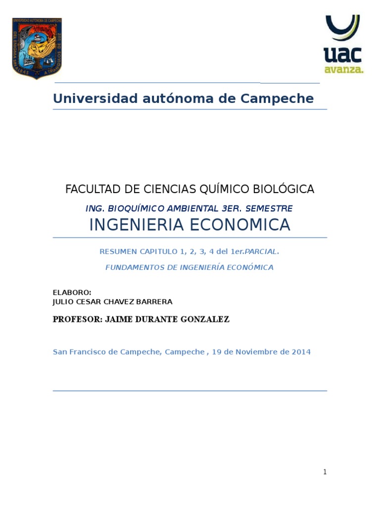 Resumen FUNDAMENTOS DE INGENIERIA ECONOMICA | PDF | Interés | Inflación