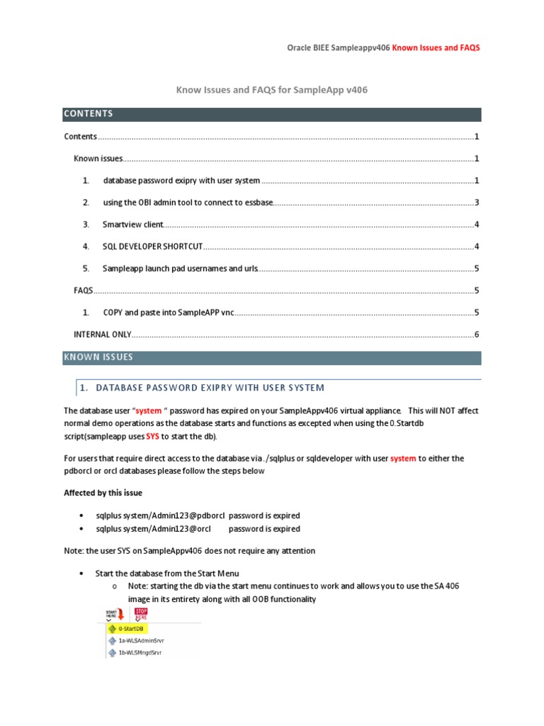 Know Issues and Faqs For Sampleapp V406 | PDF | Oracle Database | Databases