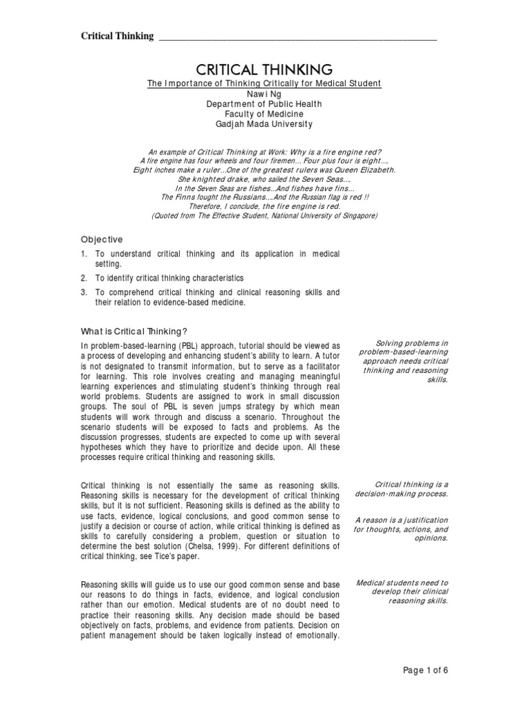 Critical Thinking Handout | PDF | Critical Thinking | Reason Critical Thinking Handout | PDF | Critical Thinking | Reason