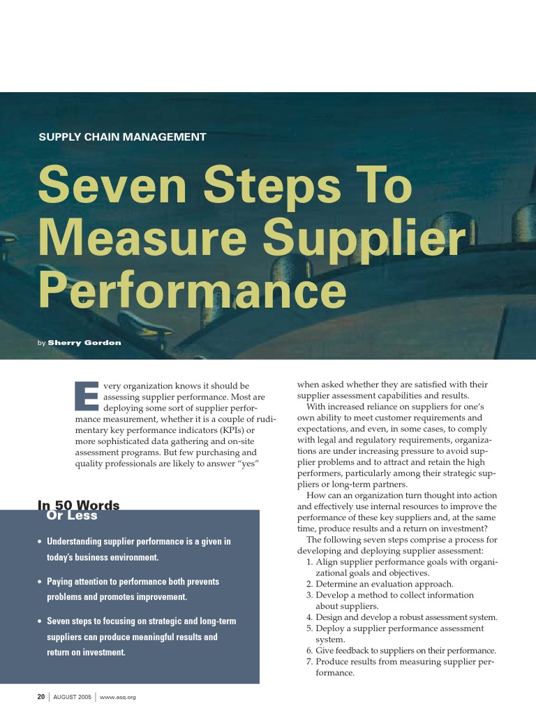 Seven Steps to Supplier Performance Measurement | PDF | Supply Chain ...
