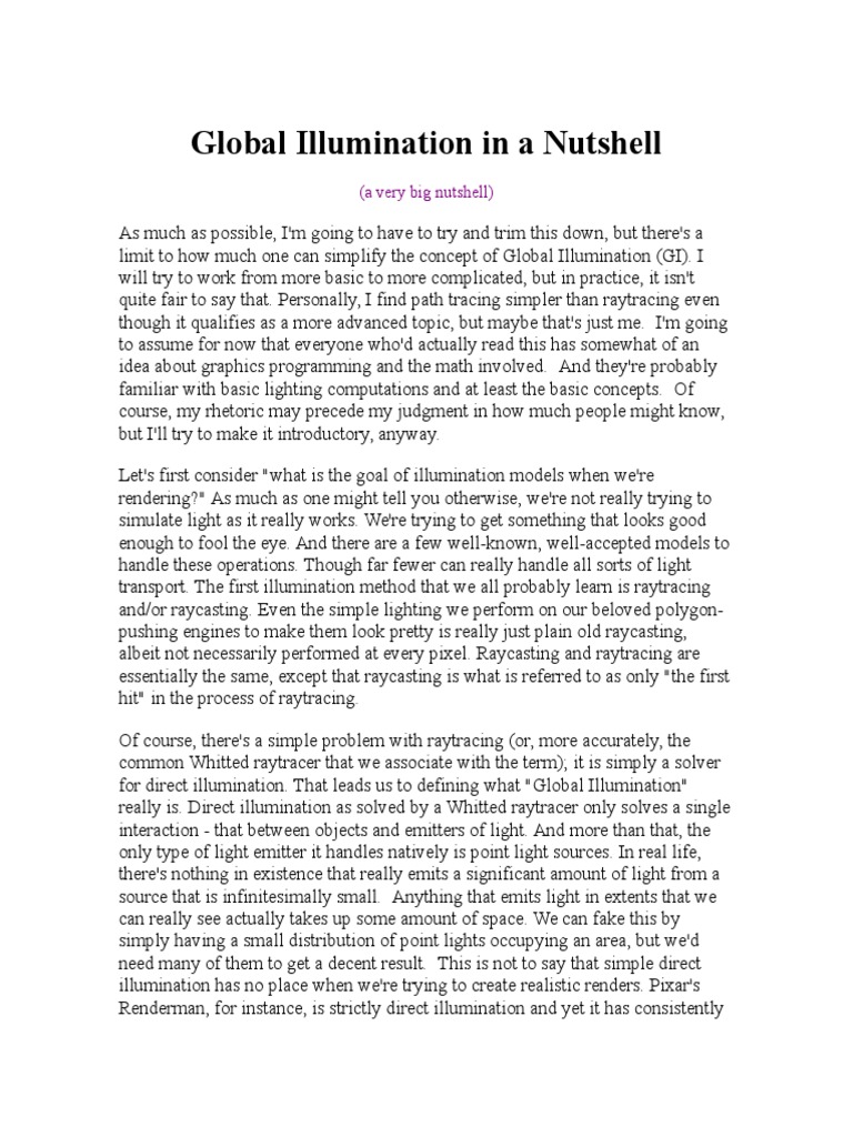 Global Illumination in a Nutshell: An Overview of Illumination Models ...