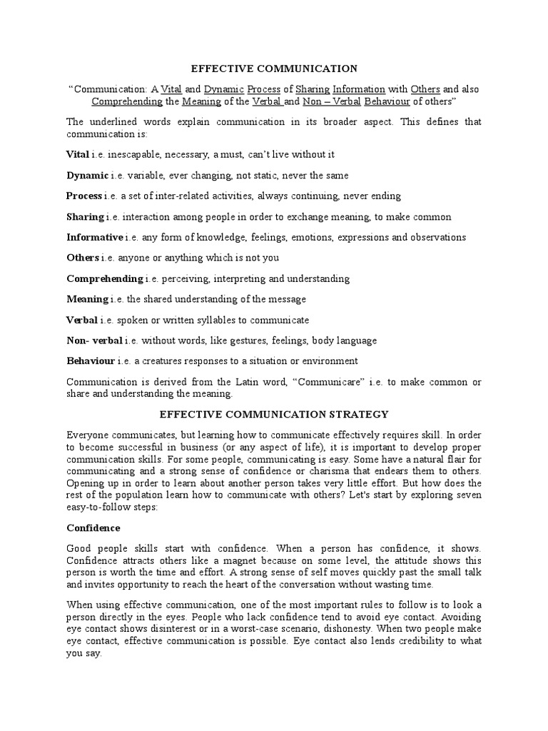 Seven Keys to Developing Effective Communication Skills | PDF ...