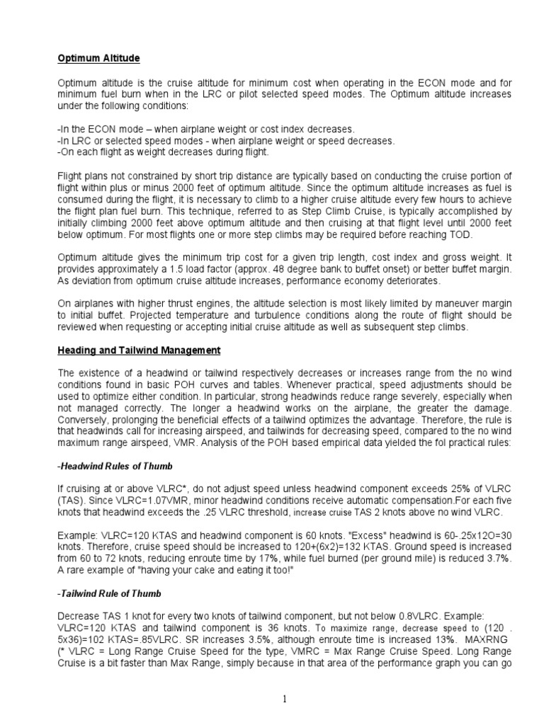 Optimum Altitude: Headwind Rules of Thumb | PDF | Altitude | Flight