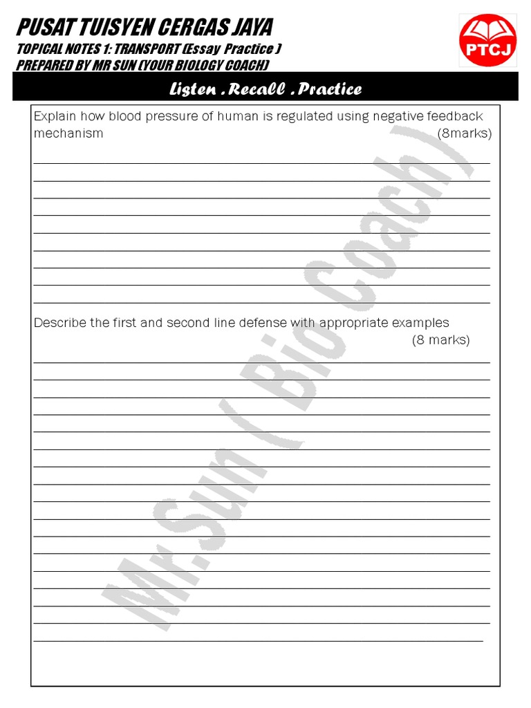 Essay Practice Module Form 5 Biology Chapter 1.2 | PDF | Immune System ...