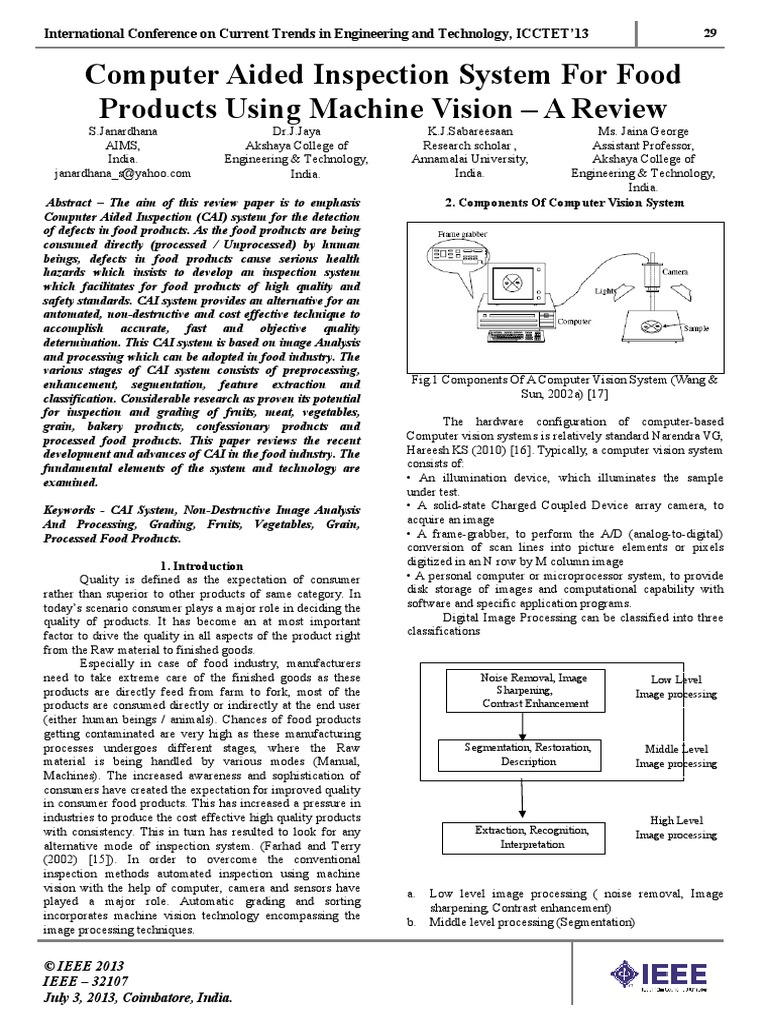 Computer Aided Inspection System For Food Products Using Machine Vision ...