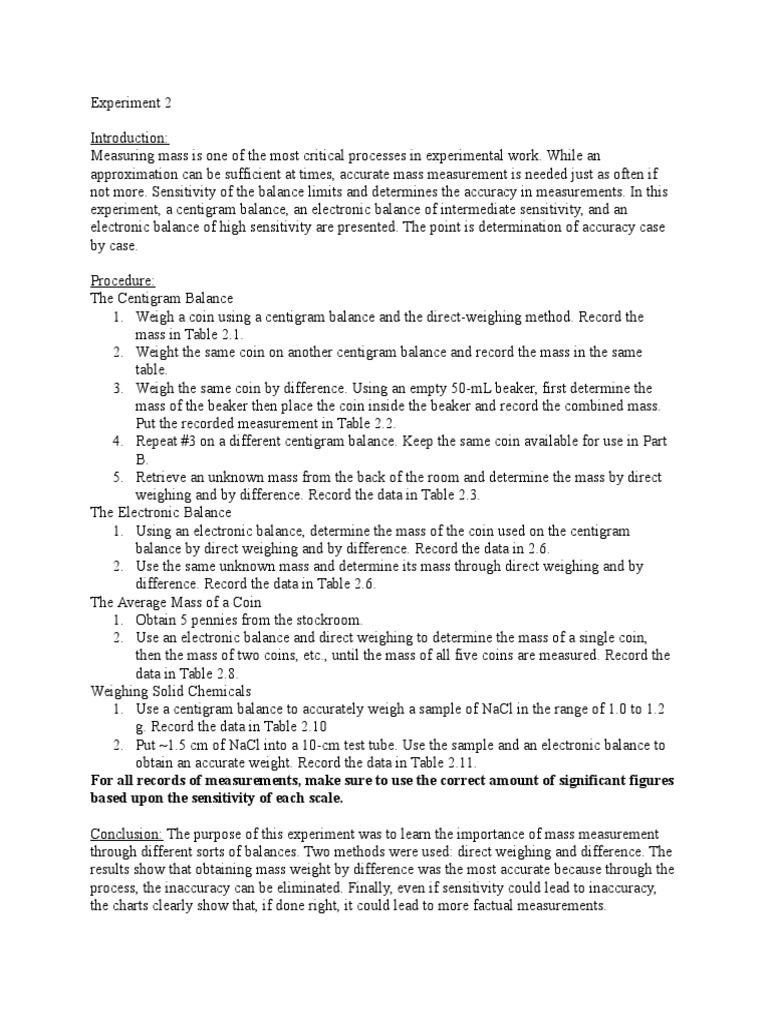 Experiment 2 | PDF | Weighing Scale | Experiment