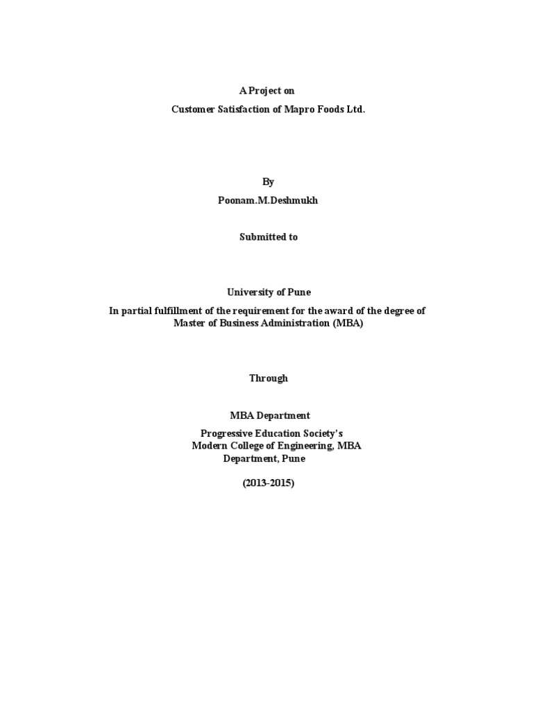 Customer Satisfaction Study: Mapro Foods | PDF | Customer Satisfaction | Business Economics