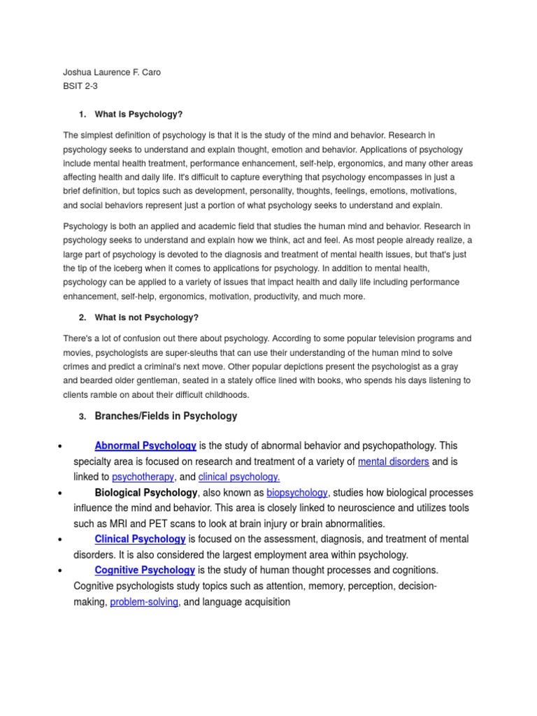 What Is Psychology?: Branches/Fields in Psychology | PDF | Experiment ...