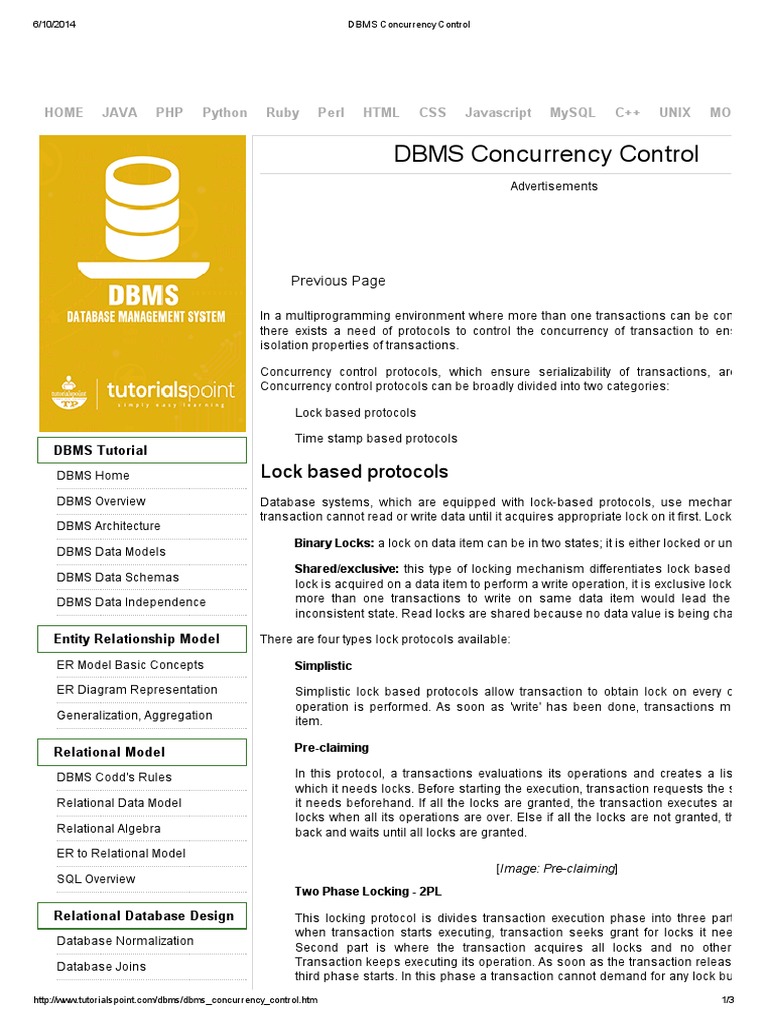 Dbms Concurrency Control Pdf Database Transaction Databases