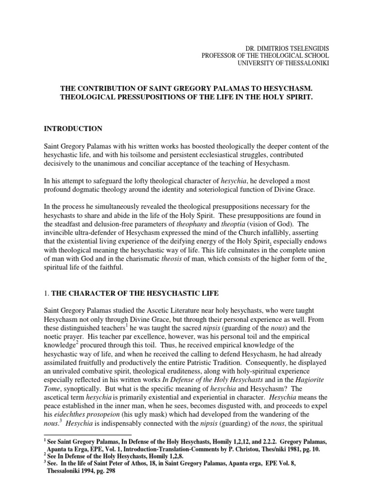 ST Gregory Palamas On Hesychasm | PDF | Theoria | Grace In Christianity