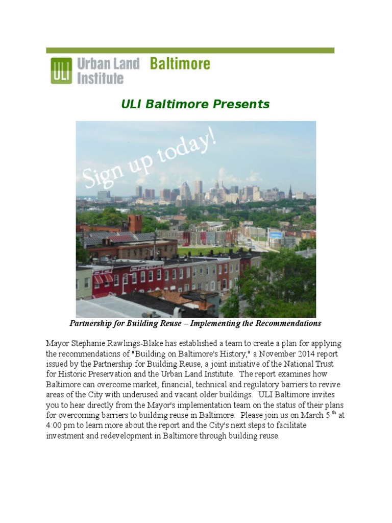 ULI Baltimore Presents: Partnership For Building Reuse - Implementing ...
