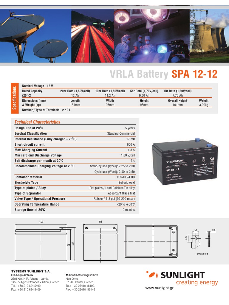 Sunlight Battery 12V 12ah | PDF | Galvanic Cells | Electrical Components