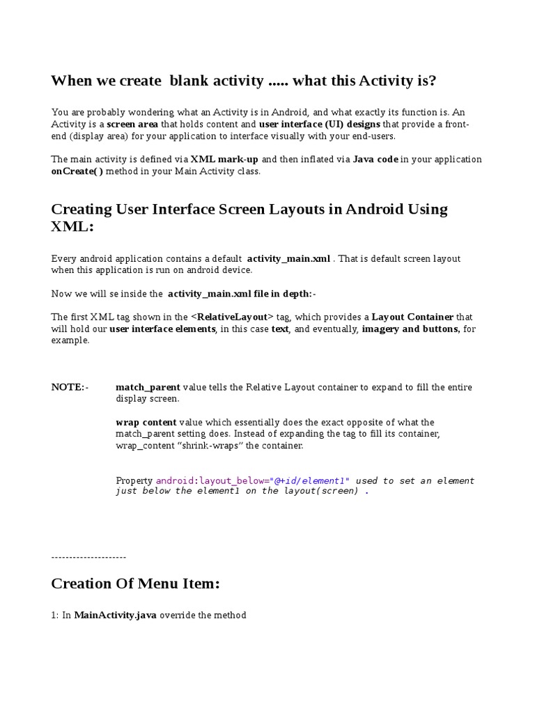 When We Create Blank Activity ..... What This Activity Is?: Oncreate Method in Your Main ...