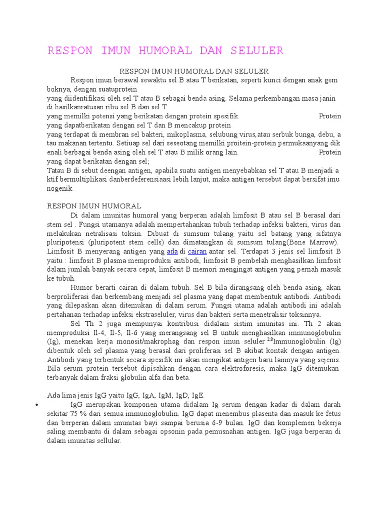 Respon Imun Humoral Dan Seluler | PDF