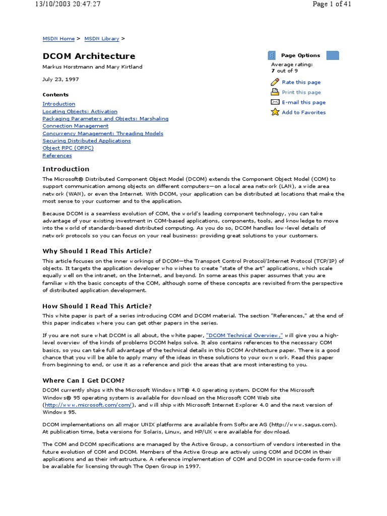 Dcom Architecture Page Options 7 Out Of 9 Pdf Component Object Model Application