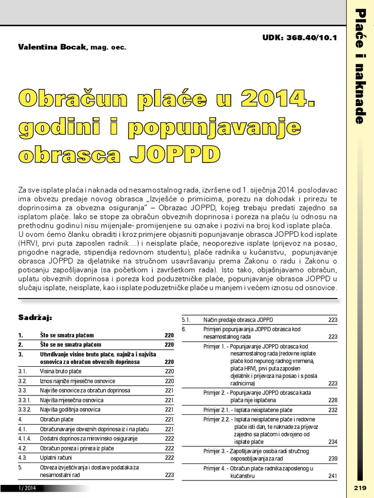 Obračun Plaće U 2014 JOPPD | PDF