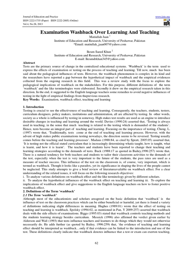 Examination Washback Over Learning and Teaching | PDF | Educational Assessment | Teachers