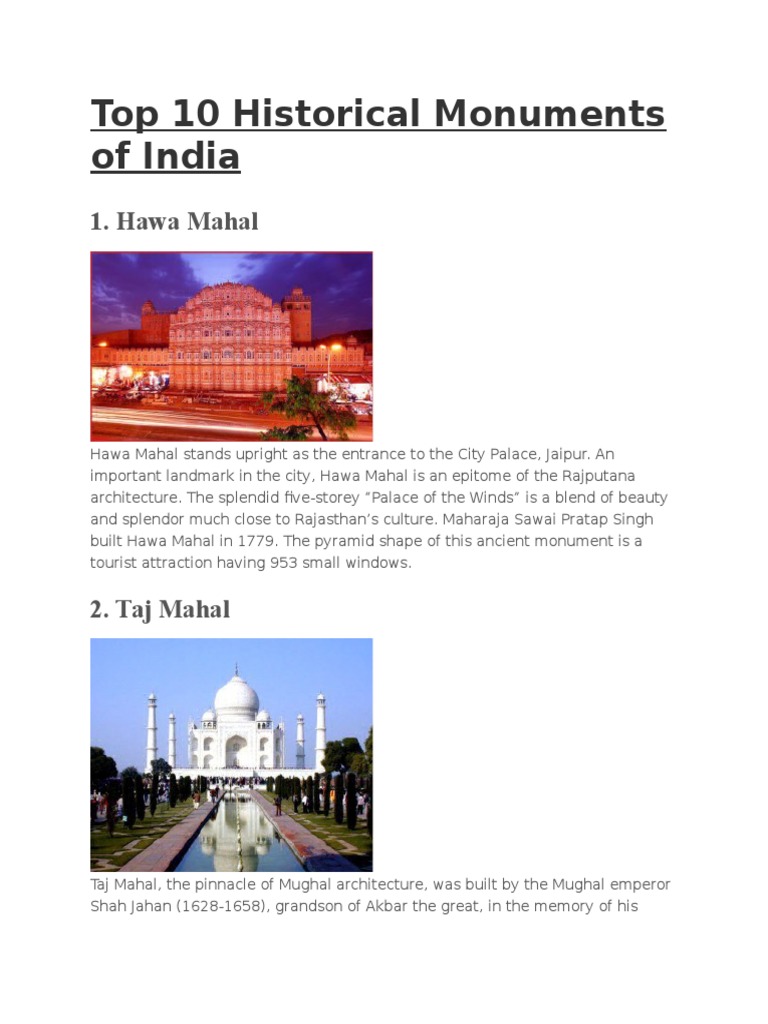 Top 10 Historical Monuments of India | PDF