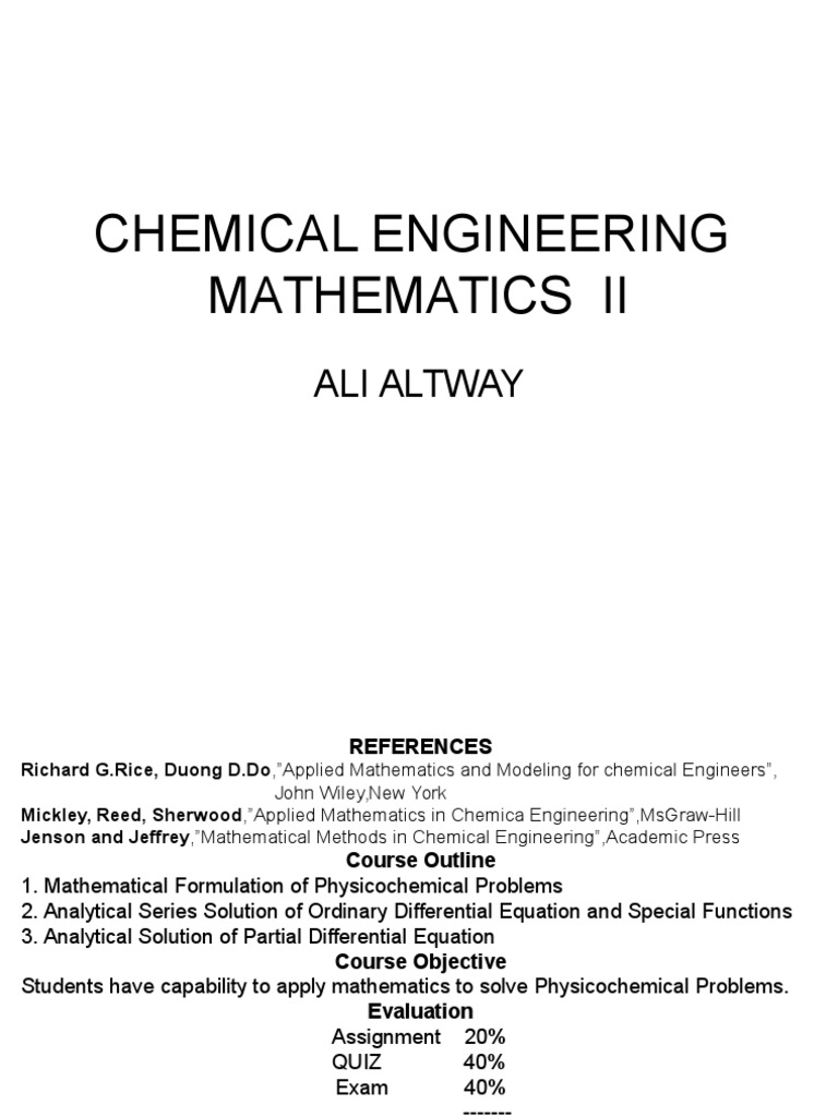 Chemical Engineering Mathematics | Partial Differential Equation ...