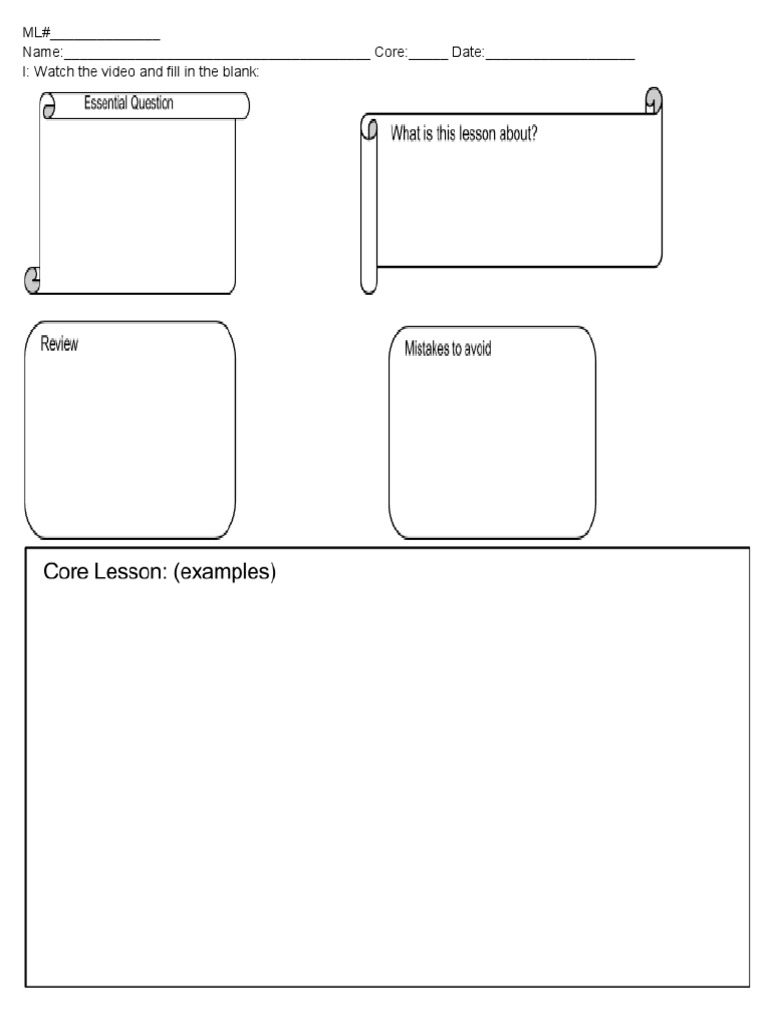 Video Worksheet for Core Learning | PDF