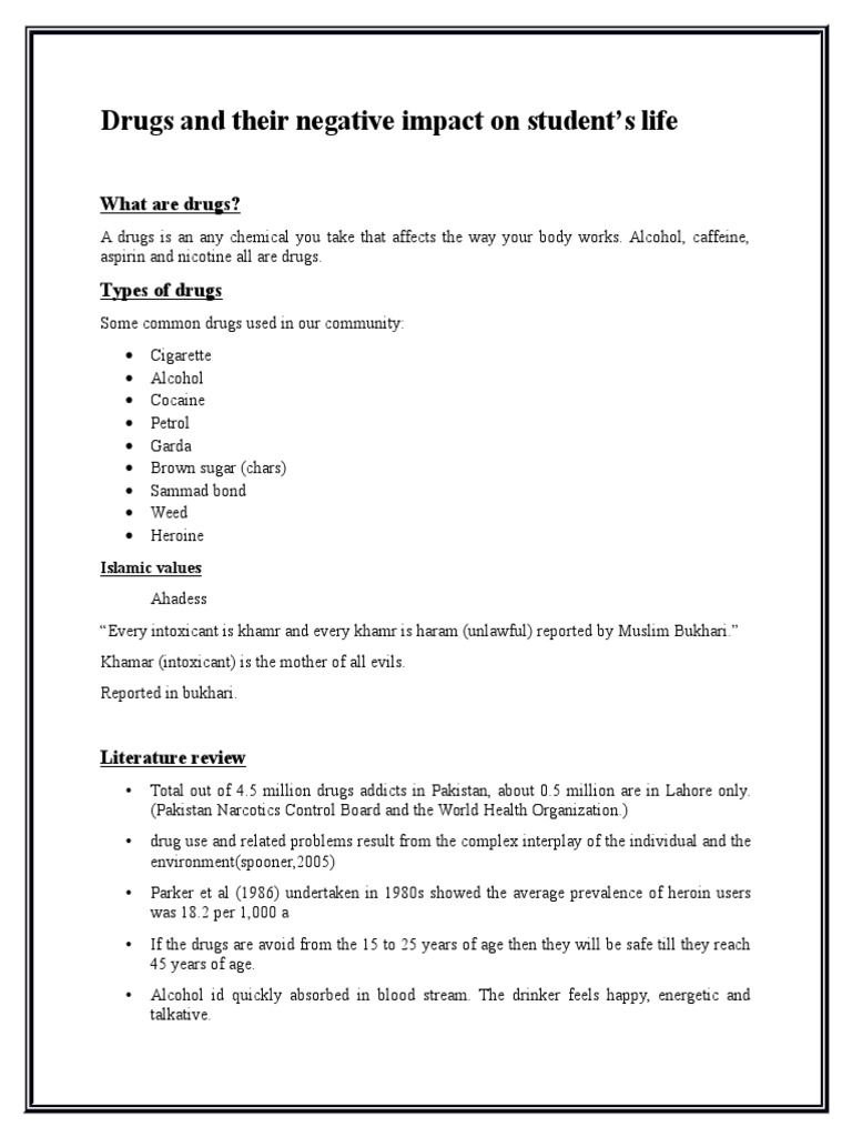 Drugs and Their Negative Impact On Student's Life | PDF | Psychoactive ...