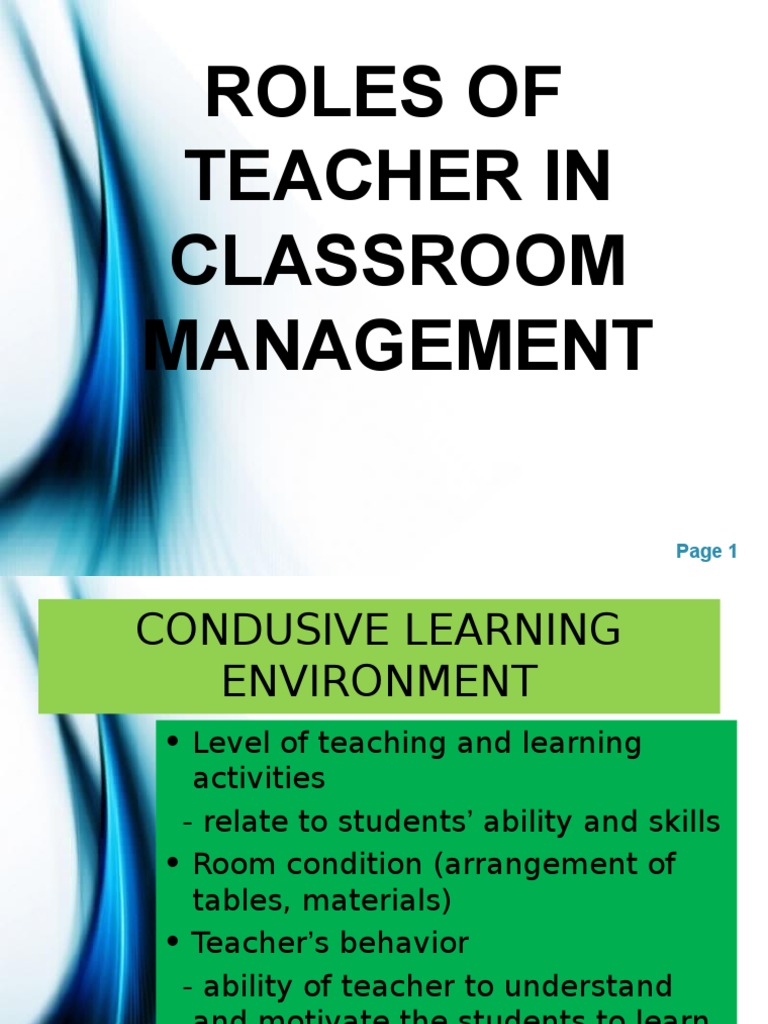 Roles of Teacher in Classroom Management | Download Free PDF ...