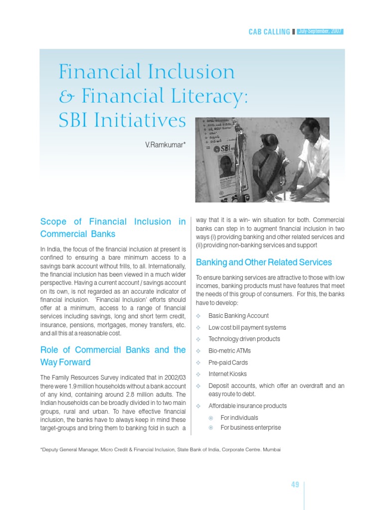 Financial Inclusion & Financial Literacy: SBI Initiatives | PDF ...