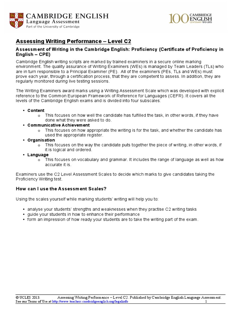 Assessing Writing Performance c2 | PDF | Educational Assessment ...