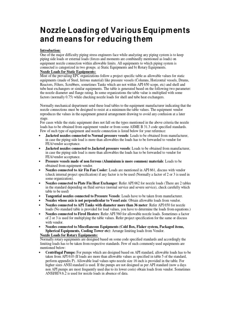 Determining Allowable Nozzle Loads for Various Equipment Types and ...