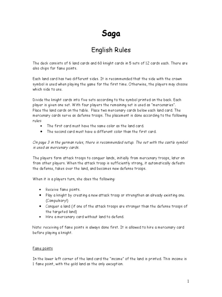 Saga Rules | PDF | Knight | Games Of Mental Skill