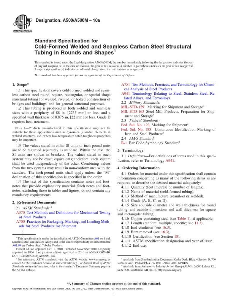 Astm A500 | PDF | Pipe (Fluid Conveyance) | Welding