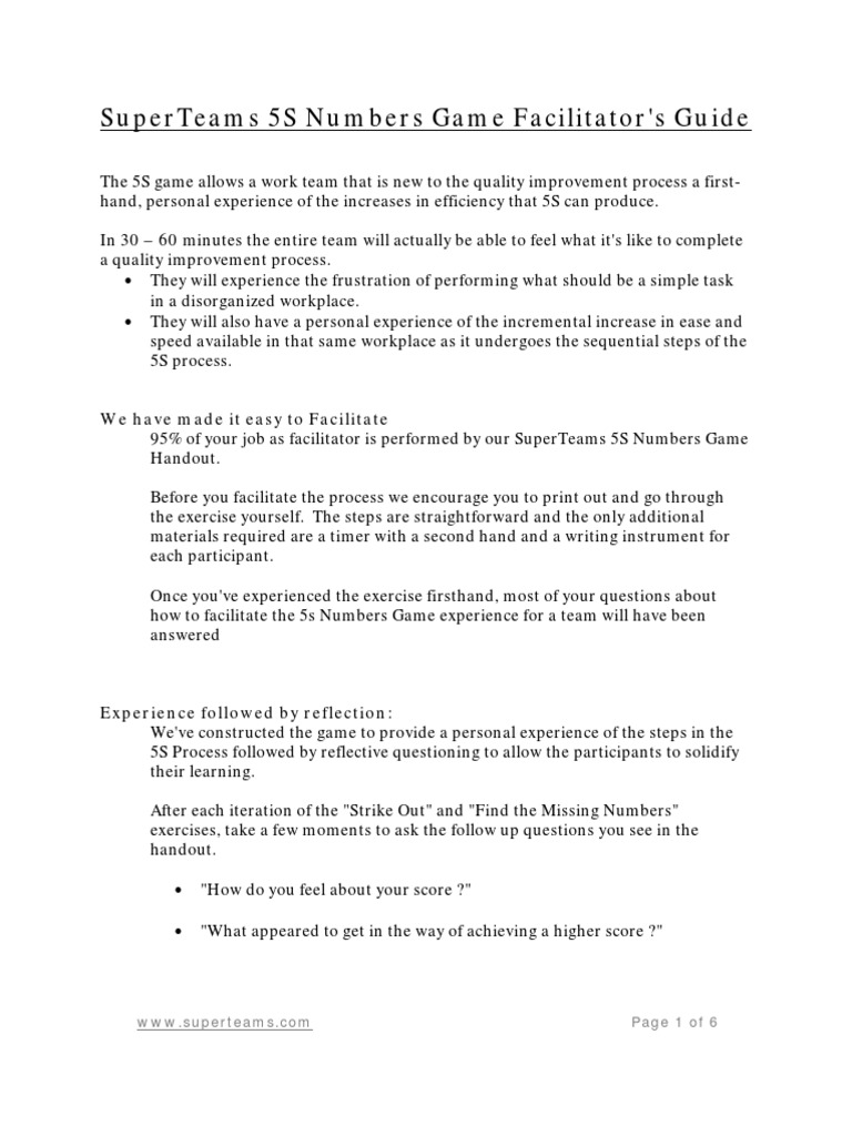 5 S Numbers Game Facilitators Guide | PDF | Cognitive Science | Cognition