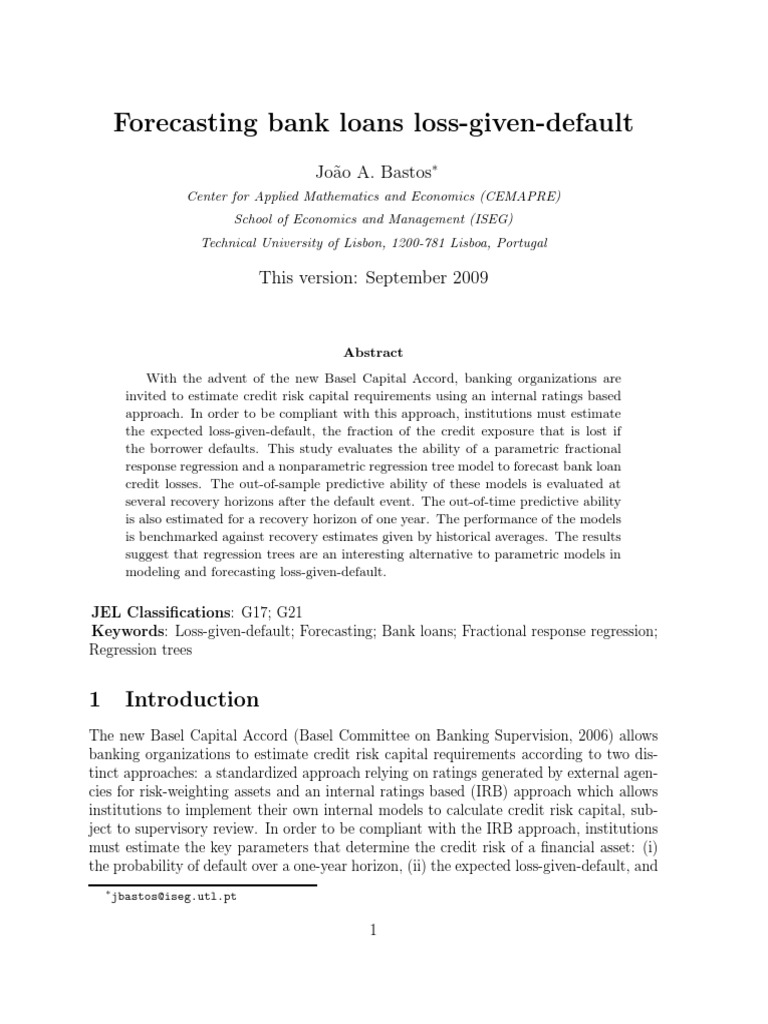 Forecasting Bank Loans Loss-Given-Default: Jo Ao A. Bastos | PDF | Cross Validation (Statistics ...