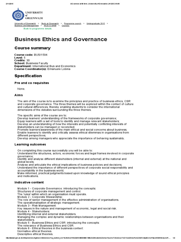Business Ethics and Governance | PDF | Governance | Business Ethics